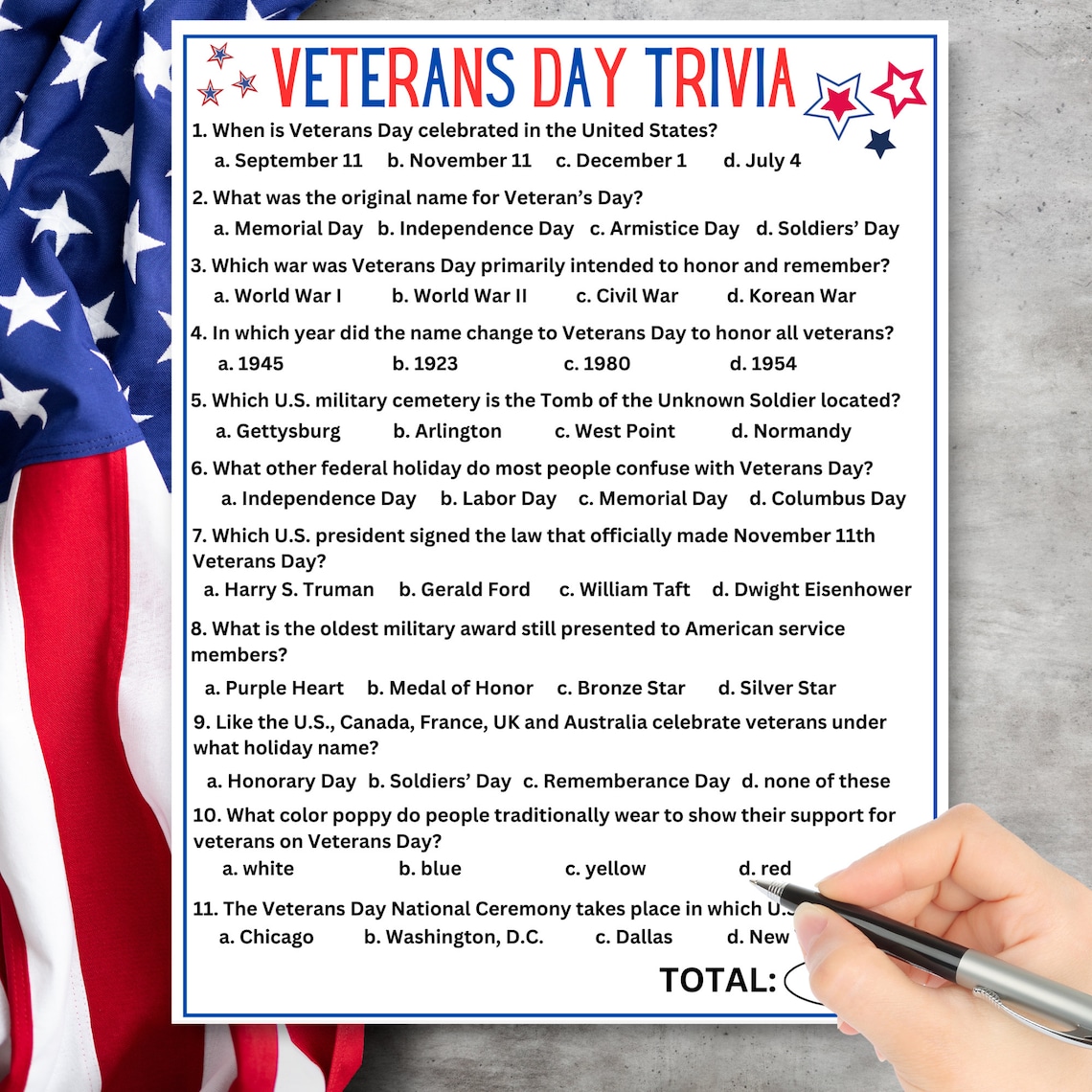 Veterans Day Trivia | Veterans Day Trivia Game | Veterans Day Questions ...