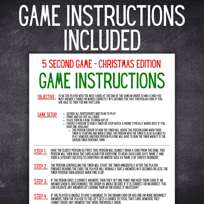 Christmas 5 Second Game | Printable Christmas Game | Christmas Party ...