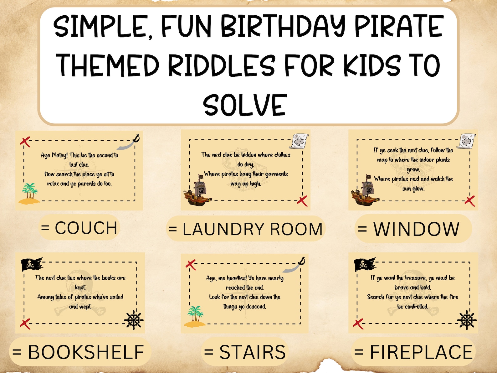 Indoor Birthday Treasure Hunt - Pirate Theme | Birthday Scavenger Hunt ...