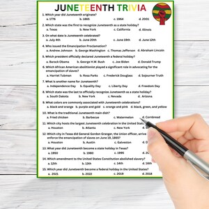 Juneteenth Trivia Game Printable | African American History Quiz ...