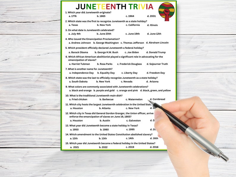 Juneteenth Trivia Game Printable African American History Quiz ...