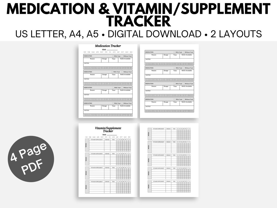 Medication Tracker Printable丨vitamin and Supplement Tracker丨medication ...