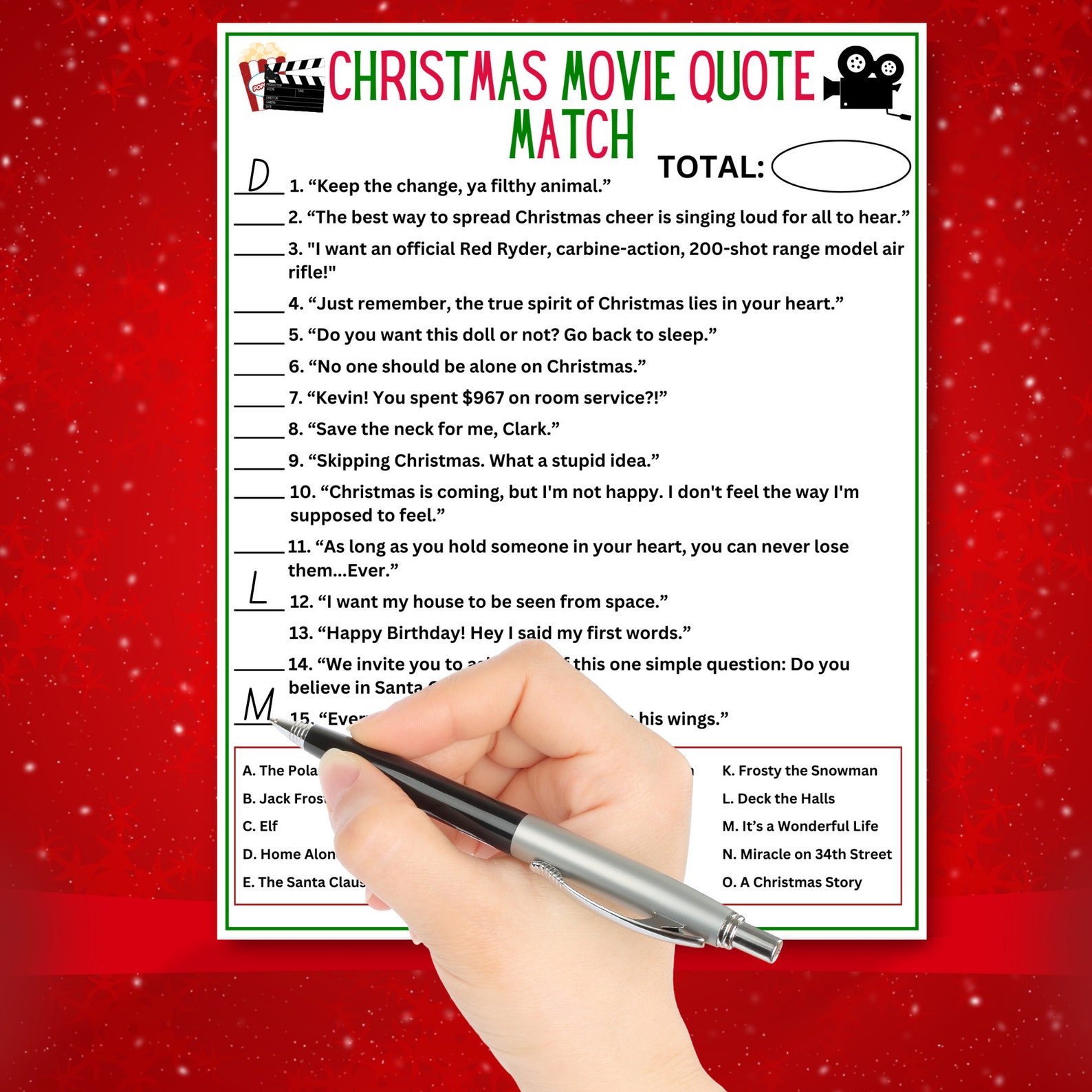 Christmas Movie Quote Trivia Game | Christmas Movie Quote Match Game ...