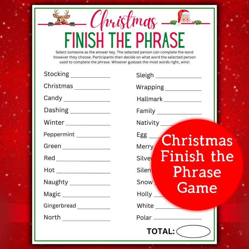Christmas Finish the Phrase Finish the Phrase Christmas Game Printable ...