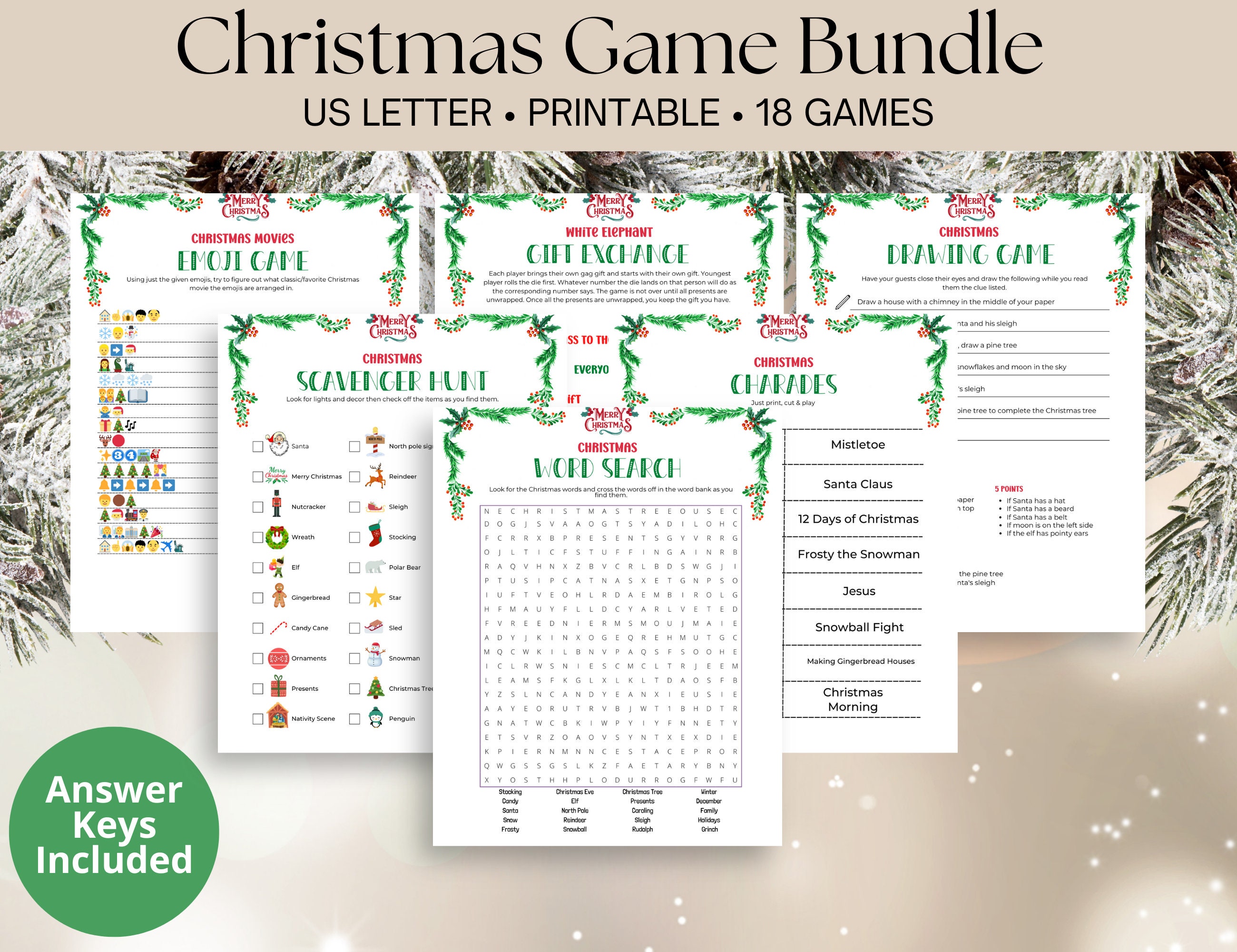 Christmas Game Bundle With Answer Sheets丨christmas Games Printable丨 ...