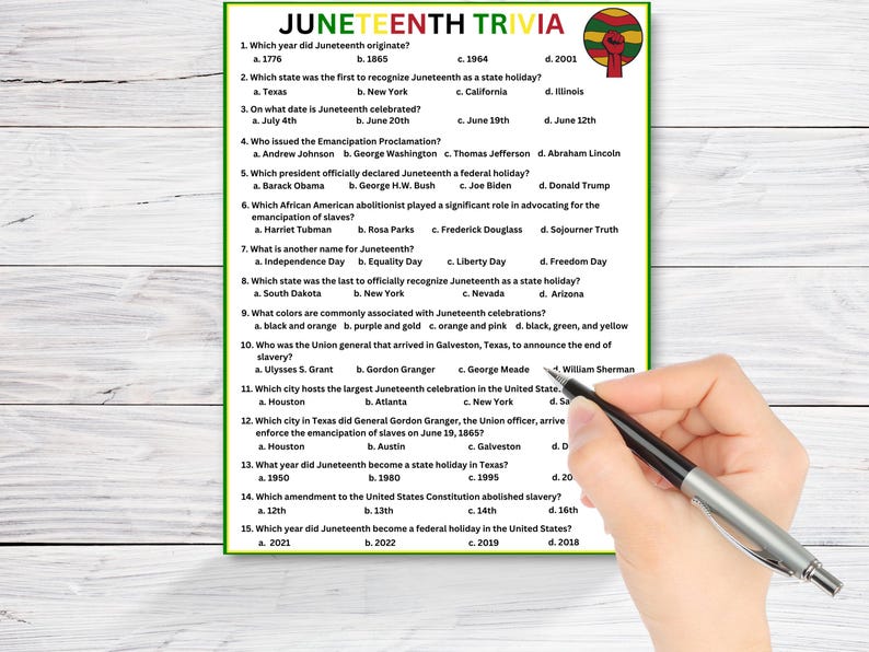 Juneteenth Trivia Game Printable | African American History Quiz ...