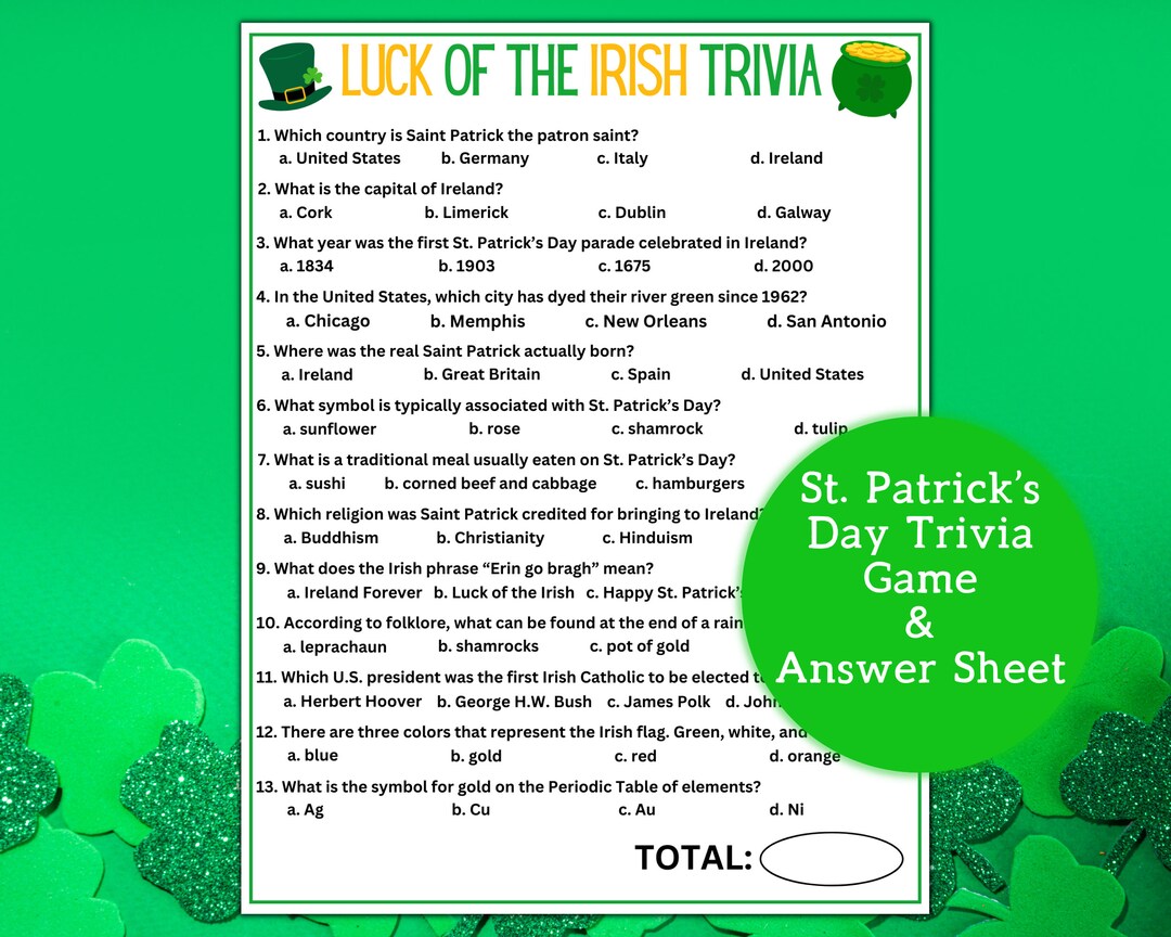 St Patrick's Day Trivia Game丨st Patricks Day Trivia Printable丨st ...