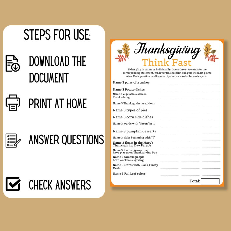 Thanksgiving Think Fast Game | Printable Thanksgiving Game ...