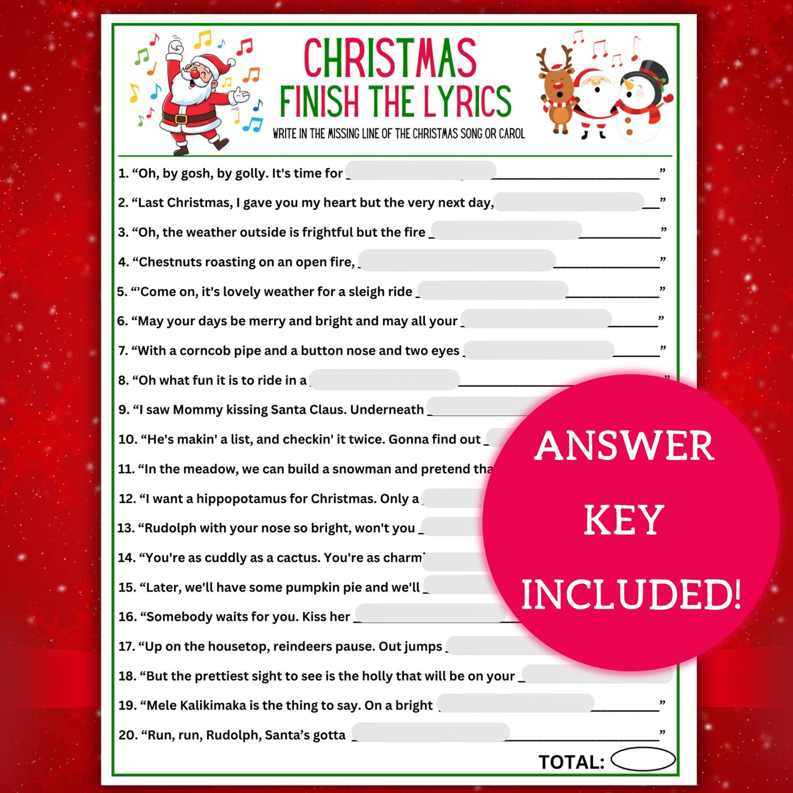 Christmas Finish the Lyrics Game | Christmas Song Game | Christmas Song ...