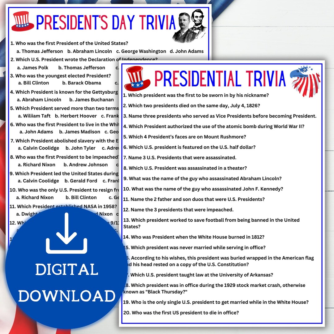 President's Day Trivia丨presidential and First Lady Trivia Game丨us ...