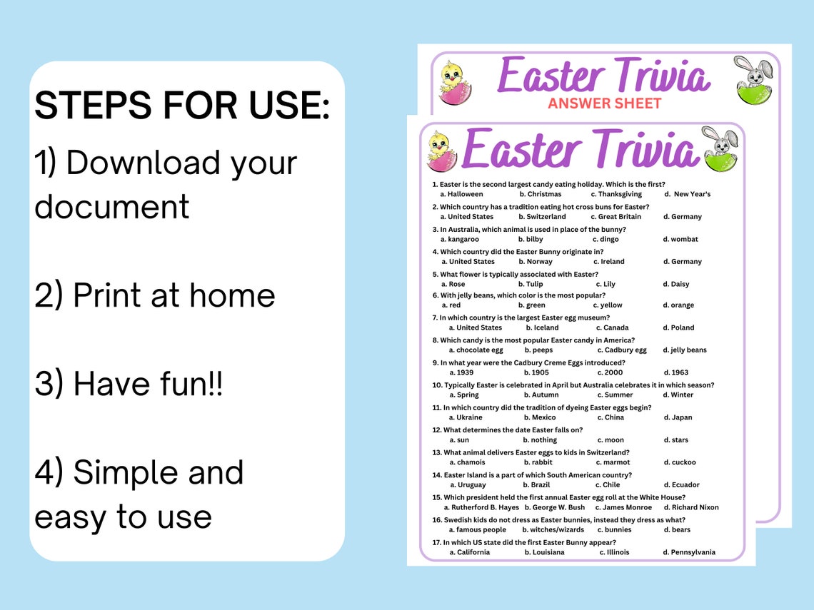 Easter Trivia丨easter Trivia Game Printable丨easter Trivia Facts丨easter ...
