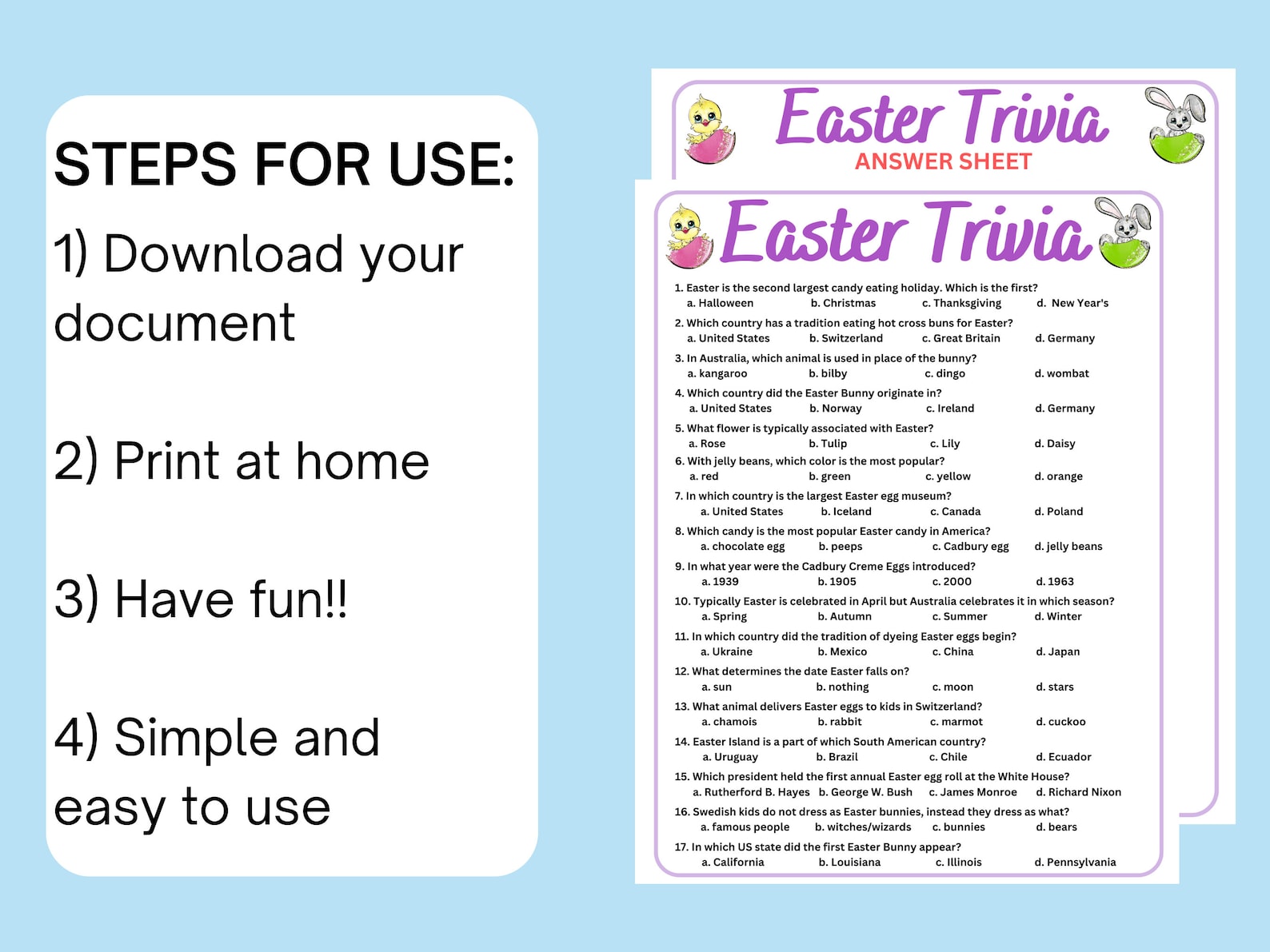 Easter Trivia丨easter Trivia Game Printable丨easter Trivia Facts丨easter ...