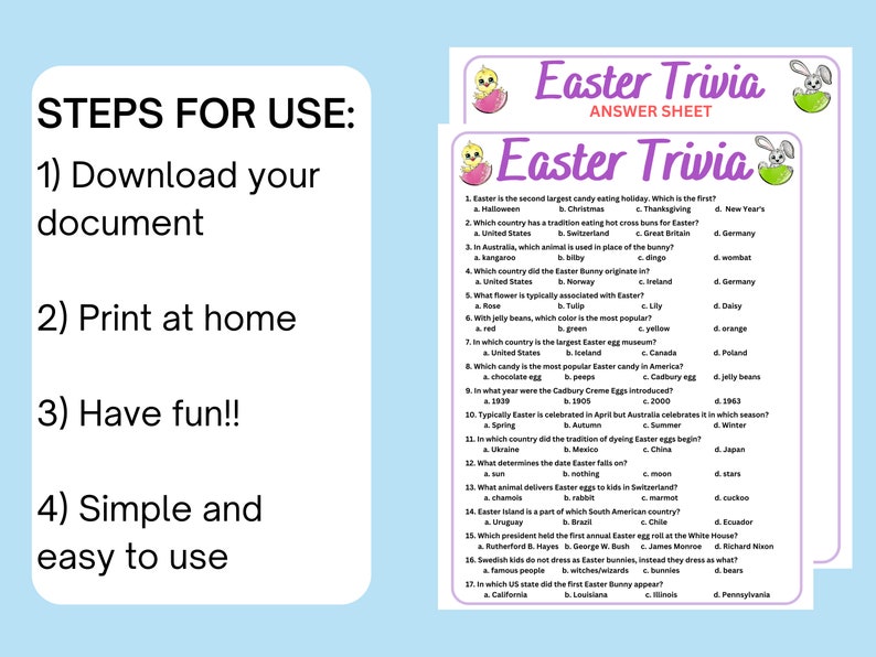 Easter Trivia丨easter Trivia Game Printable丨easter Trivia Facts丨easter ...