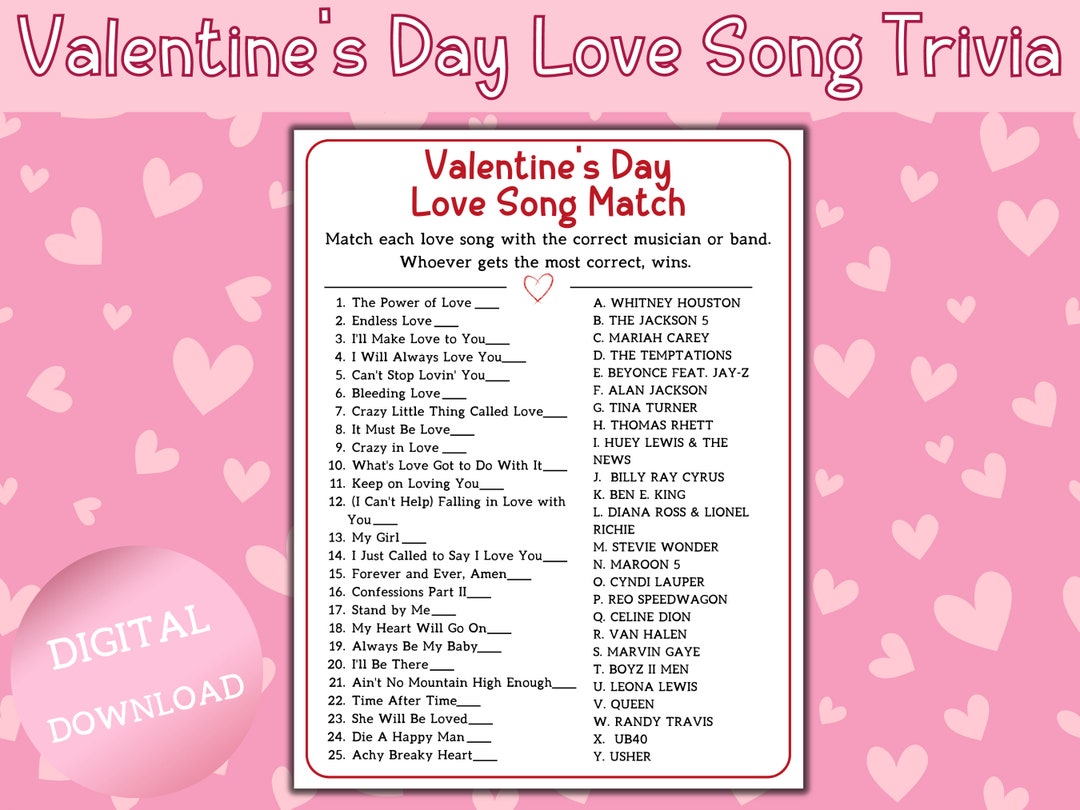 Valentine's Love Song Trivia Game丨love Song Match Game丨valentine's Day ...