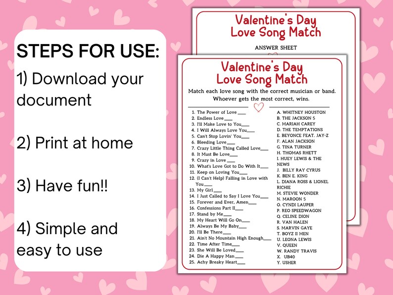 Valentine's Love Song Trivia Game丨love Song Match Game丨valentine's Day ...