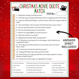 Christmas Movie Quote Trivia Game | Christmas Movie Quote Match Game ...