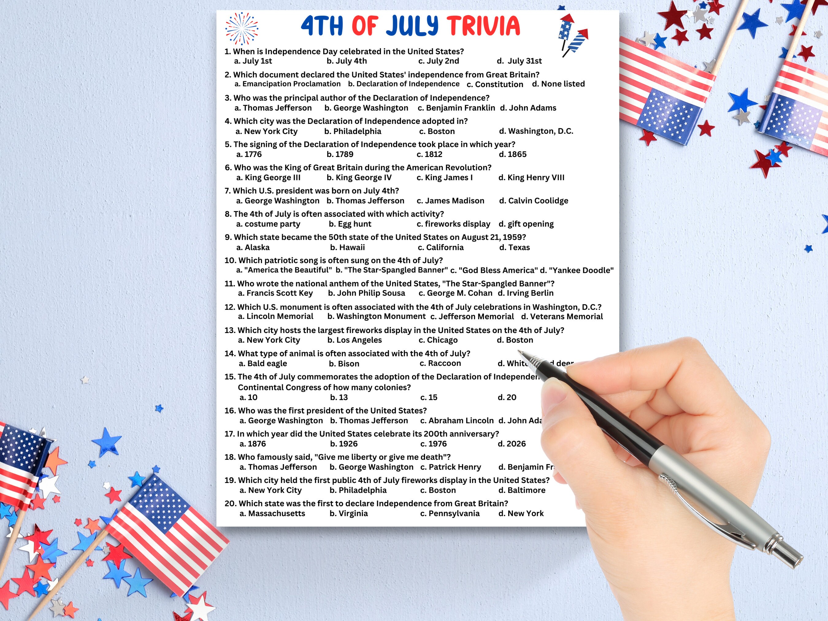 Printable USA Trivia Game | Independence Day Trivia Printable | 4th of ...