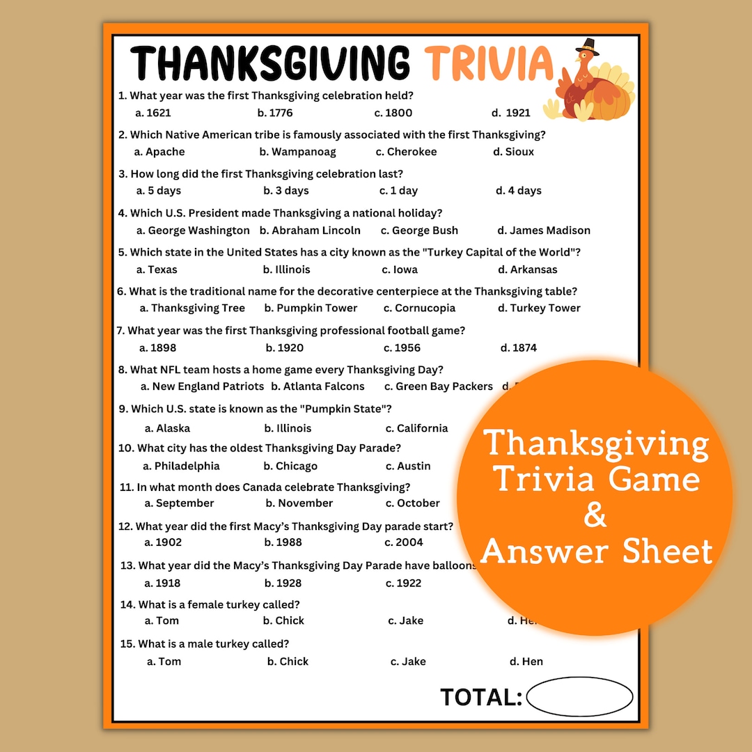 Thanksgiving Trivia | Thanksgiving Trivia Game | Thanksgiving Printable ...