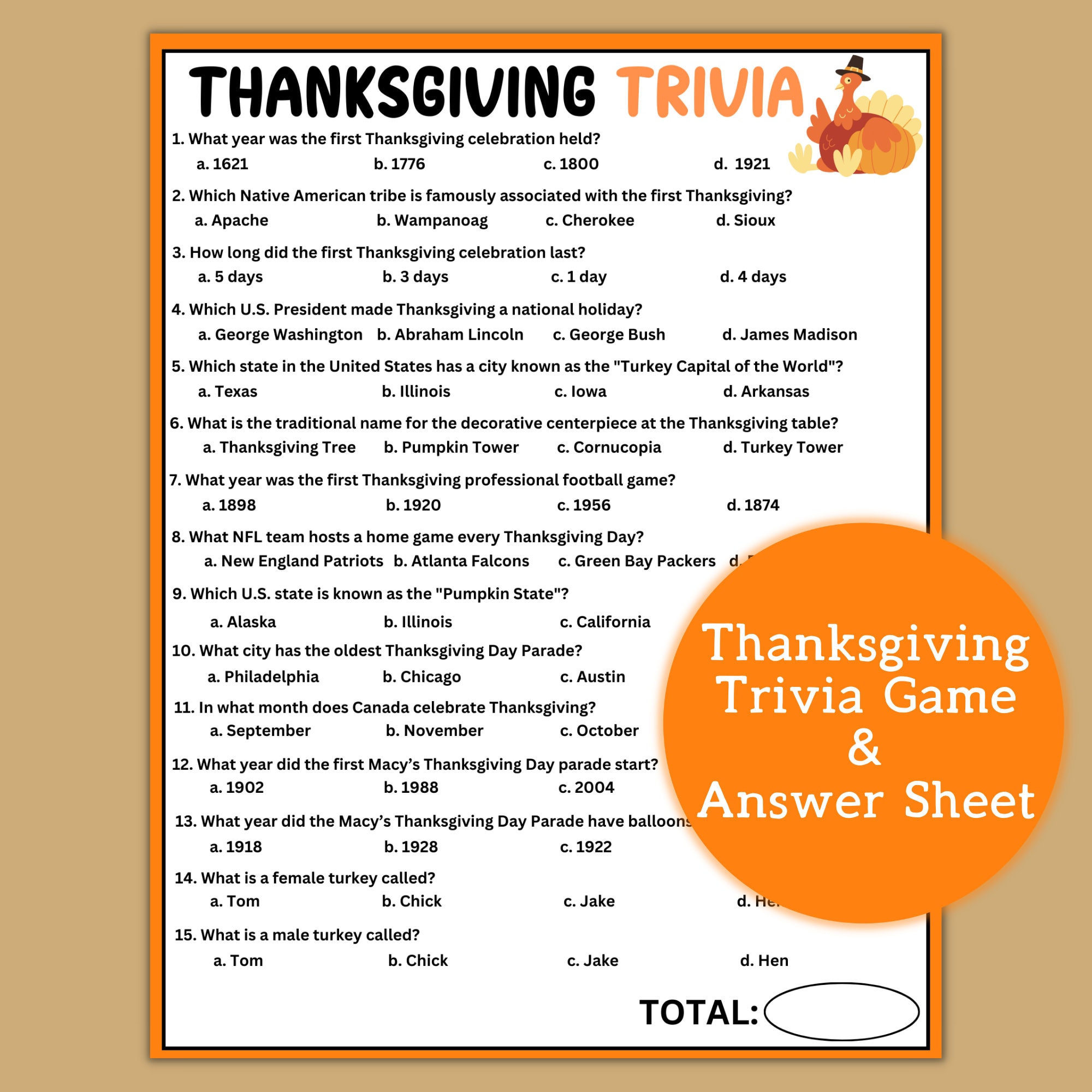 Thanksgiving Trivia | Thanksgiving Trivia Game | Thanksgiving Printable ...