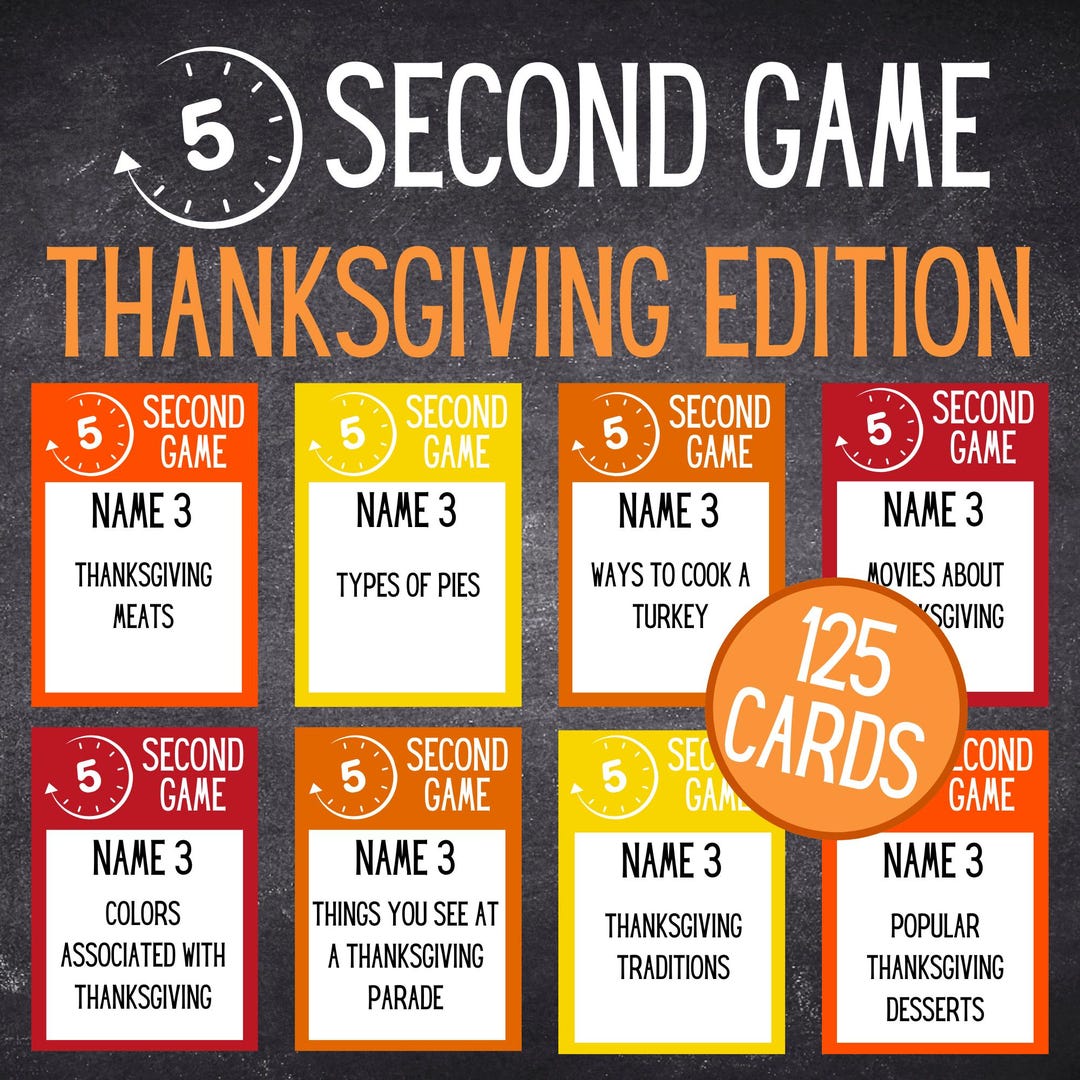 Thanksgiving 5 Second Game | Printable Thanksgiving Game | Thanksgiving ...