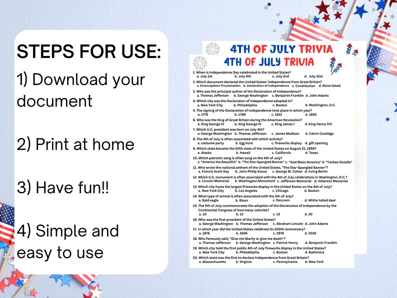 Printable USA Trivia Game | Independence Day Trivia Printable | 4th of ...