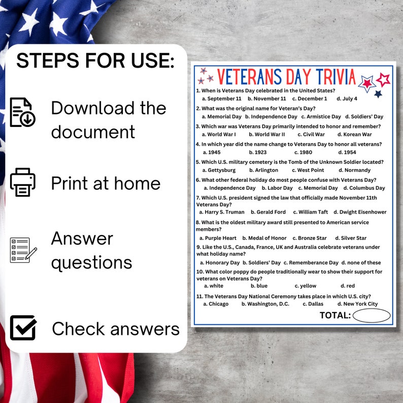 Veterans Day Trivia | Veterans Day Trivia Game | Veterans Day Questions ...
