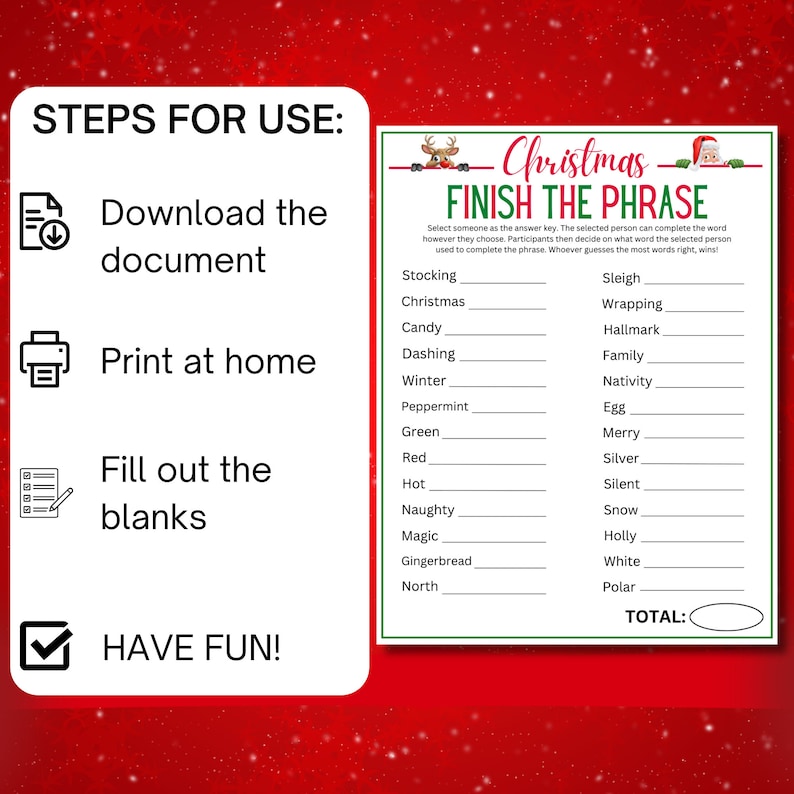 Christmas Finish the Phrase Finish the Phrase Christmas Game Printable ...