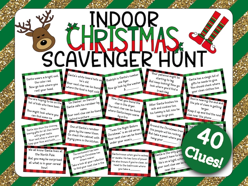 Indoor Christmas Treasure Hunt丨christmas Scavenger Hunt Cards丨christmas Scavenger Hunt Riddles丨 ...