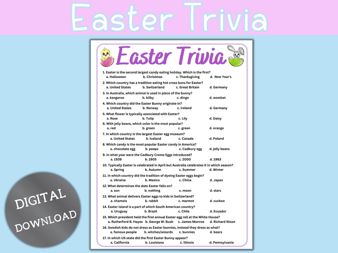 Easter Trivia丨easter Trivia Game Printable丨easter Trivia - Etsy