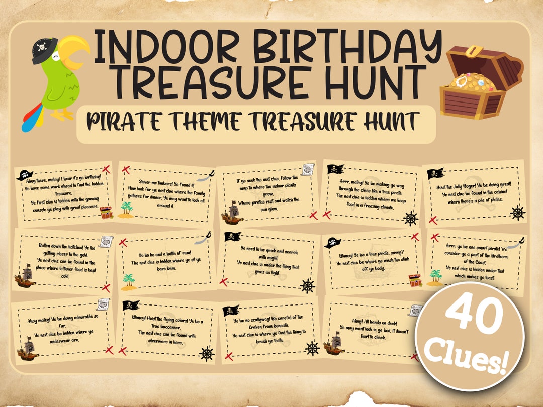 Indoor Birthday Treasure Hunt - Pirate Theme | Birthday Scavenger Hunt ...