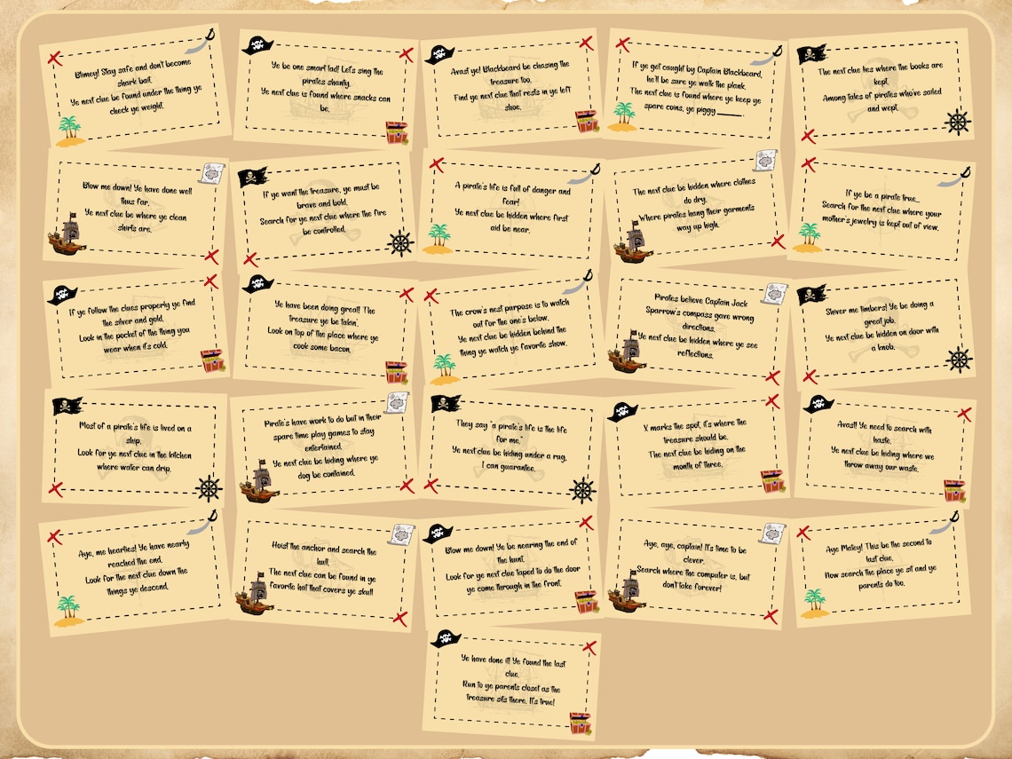 Indoor Birthday Treasure Hunt - Pirate Theme | Birthday Scavenger Hunt ...