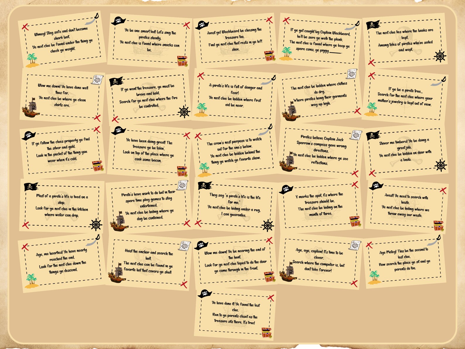 Indoor Birthday Treasure Hunt - Pirate Theme | Birthday Scavenger Hunt ...