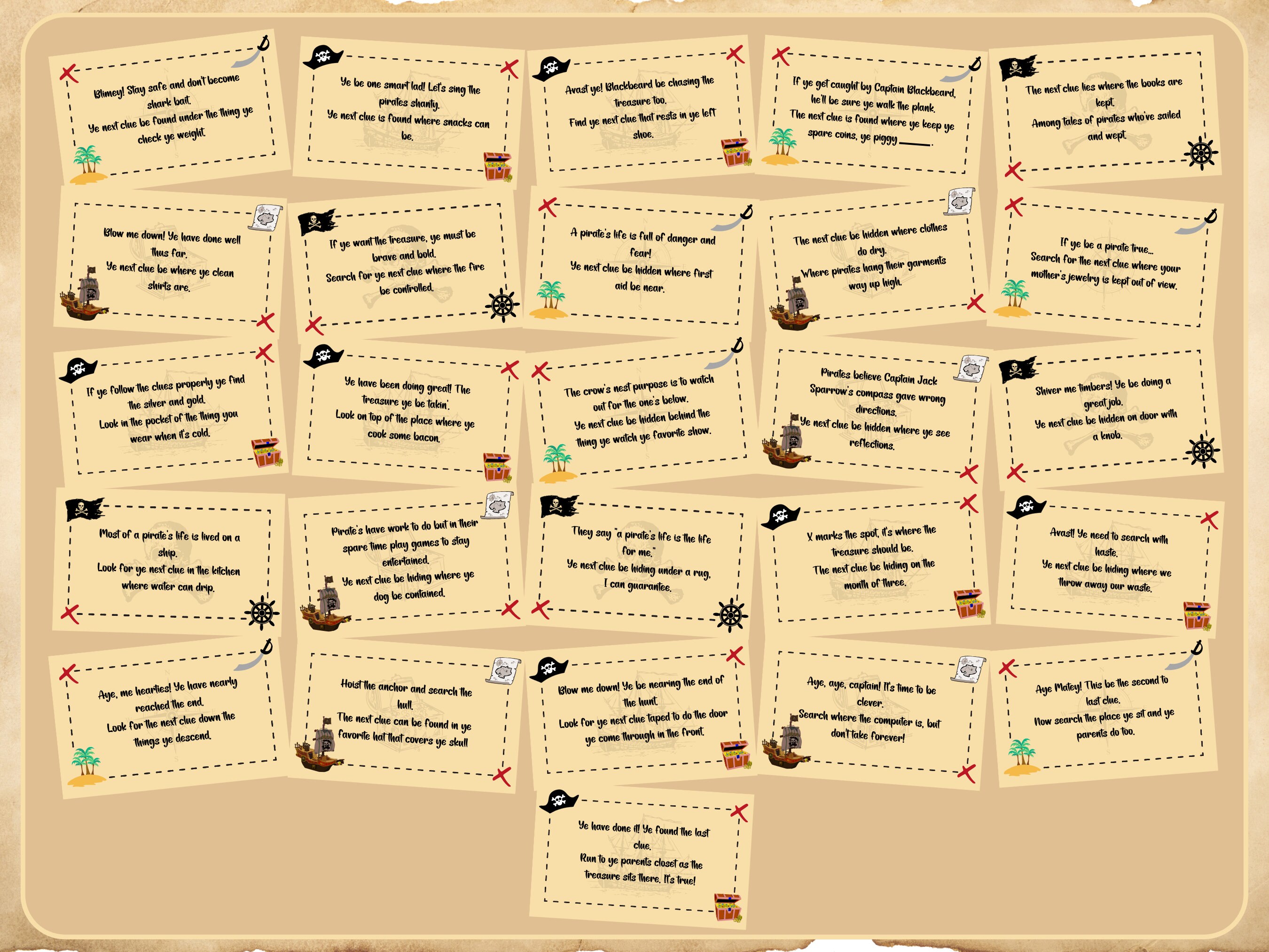 Indoor Birthday Treasure Hunt - Pirate Theme | Birthday Scavenger Hunt ...