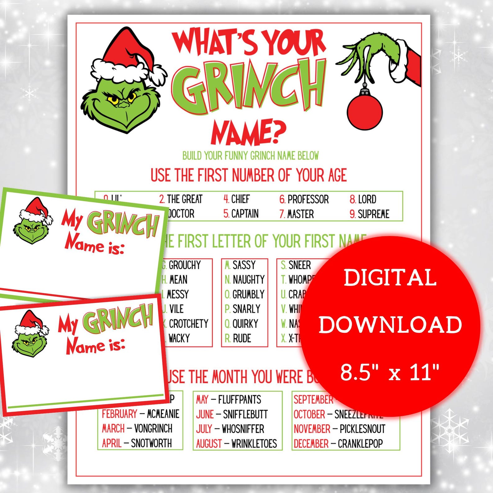 What's Your Grinch Name丨grinch Name Tags丨grinchmas Party Game丨grinchmas ...
