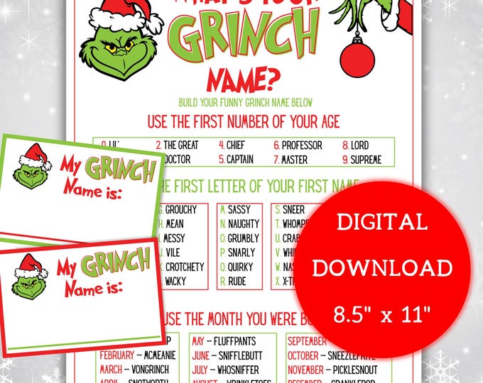 What's Your Grinch Name丨grinch Name Tags丨grinchmas Party Game丨grinchmas ...
