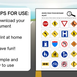 Road Sign Scavenger Hunt Game Printable | Printable Travel Games | Long ...