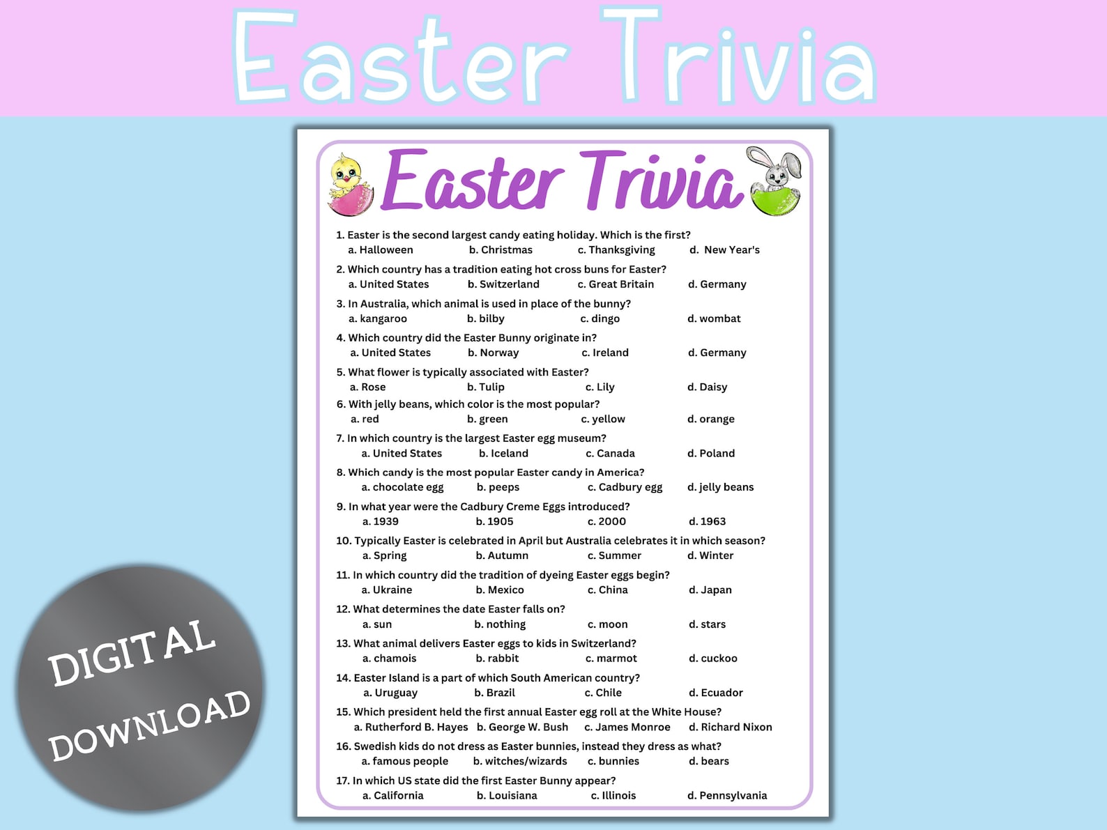 Easter Trivia丨easter Trivia Game Printable丨easter Trivia Facts丨easter ...