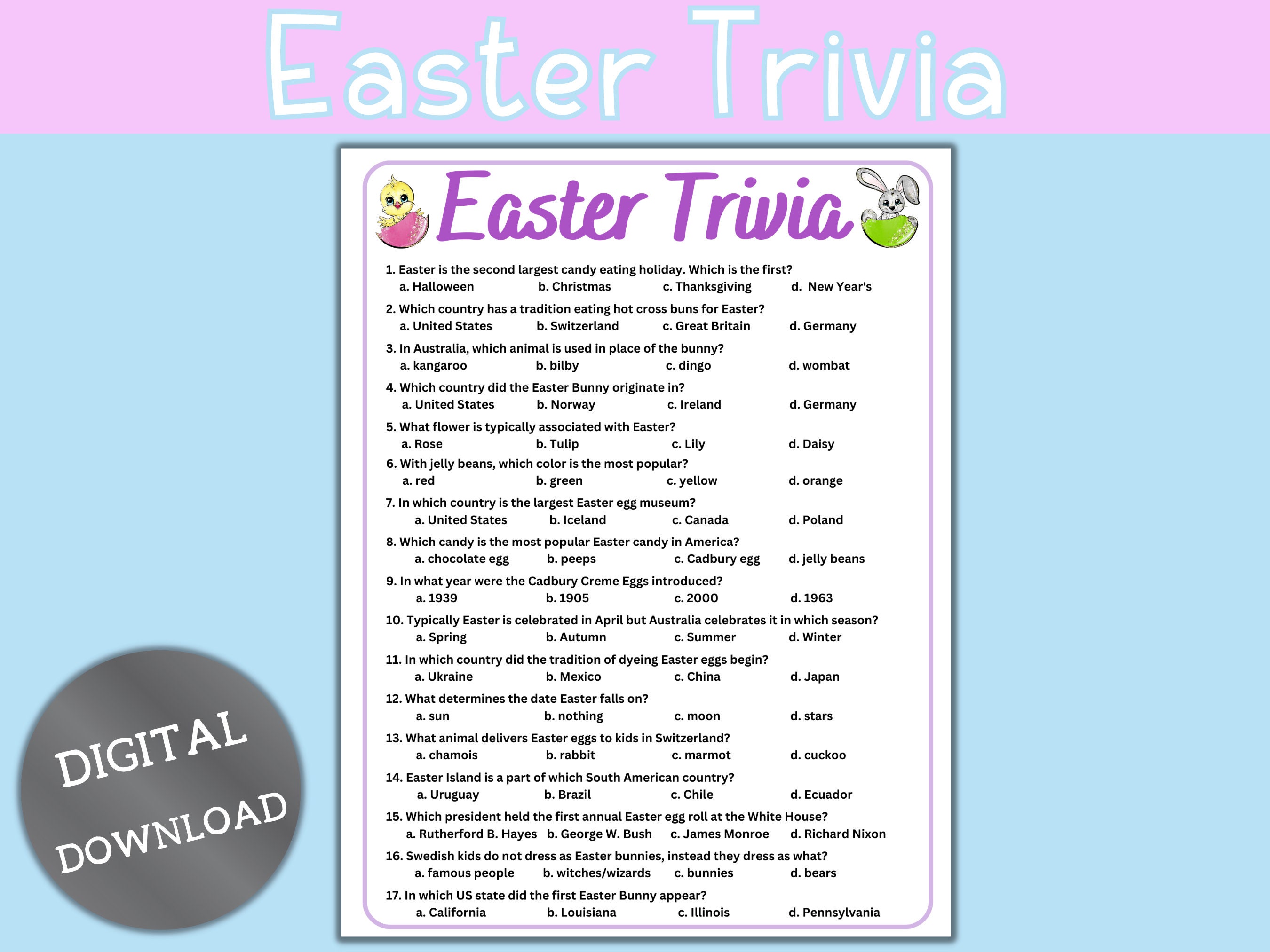 Easter Trivia丨easter Trivia Game Printable丨easter Trivia Facts丨easter ...