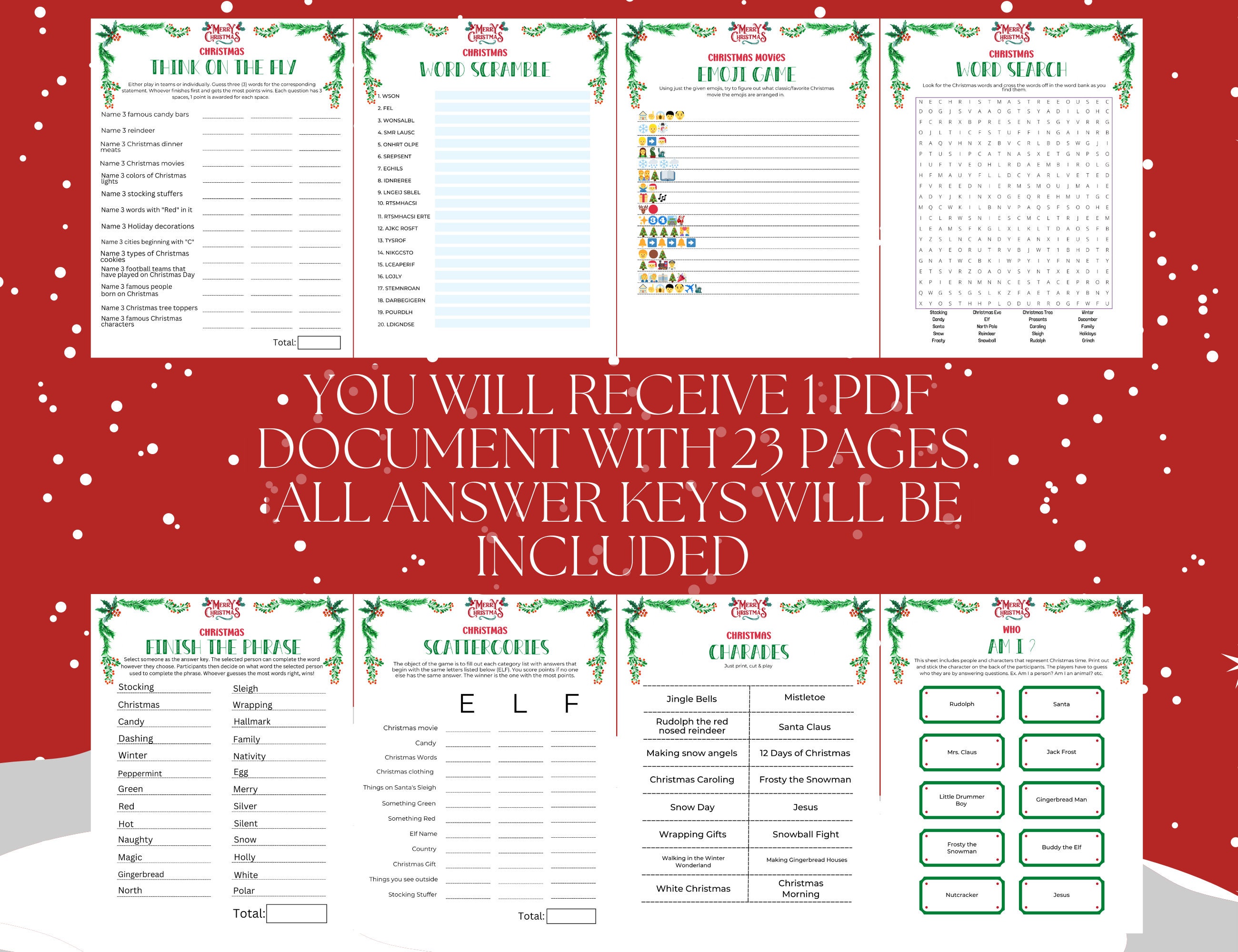 Christmas Game Bundle With Answer Sheets丨christmas Games Printable丨 ...