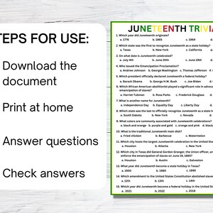 Juneteenth Trivia Game Printable | African American History Quiz ...