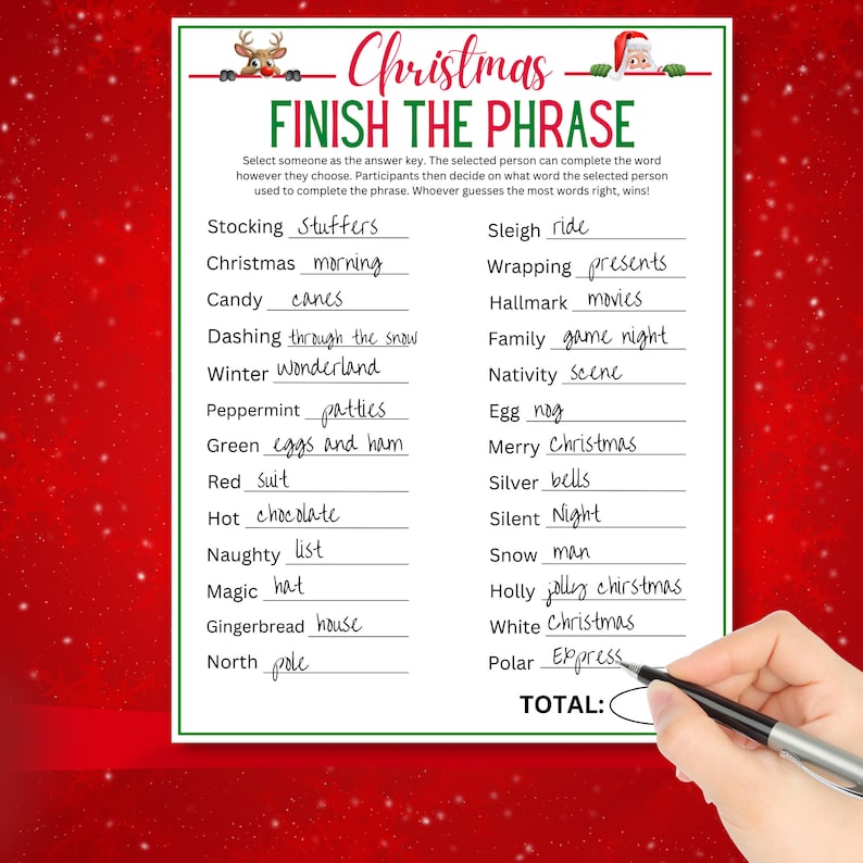 Christmas Finish the Phrase Finish the Phrase Christmas Game Printable ...
