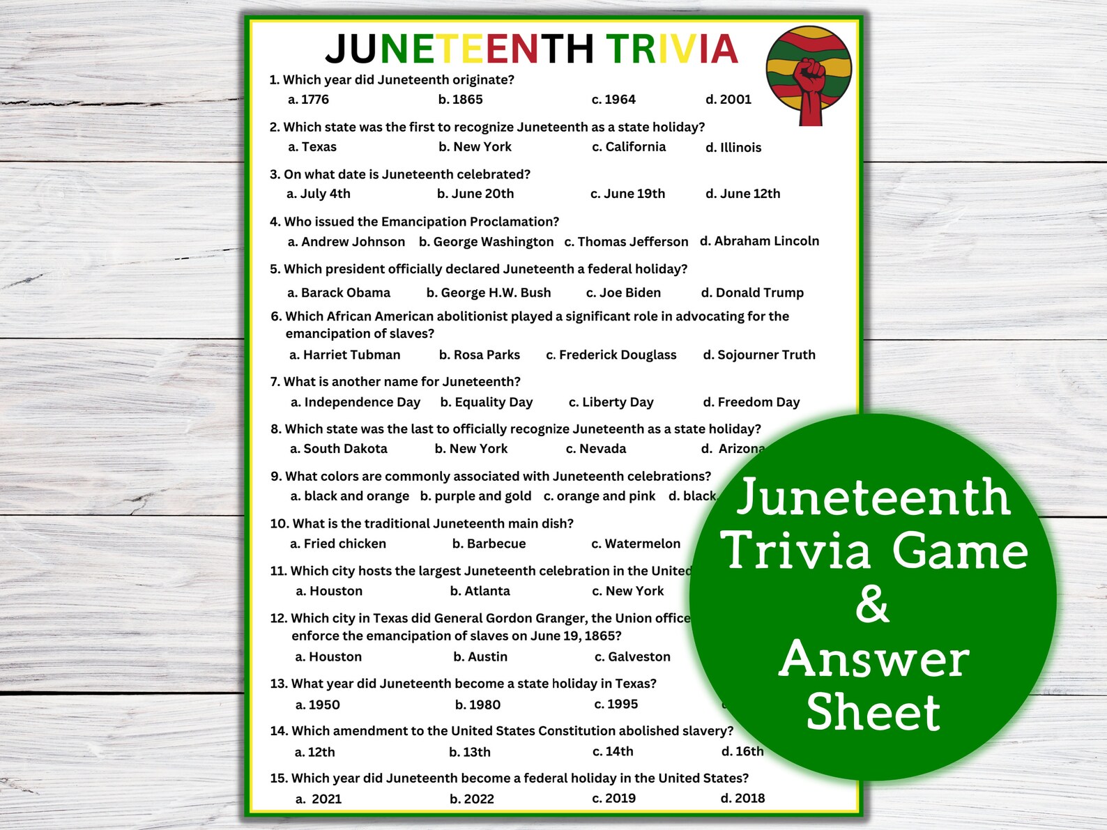 Juneteenth Trivia Game Printable African American History Quiz ...