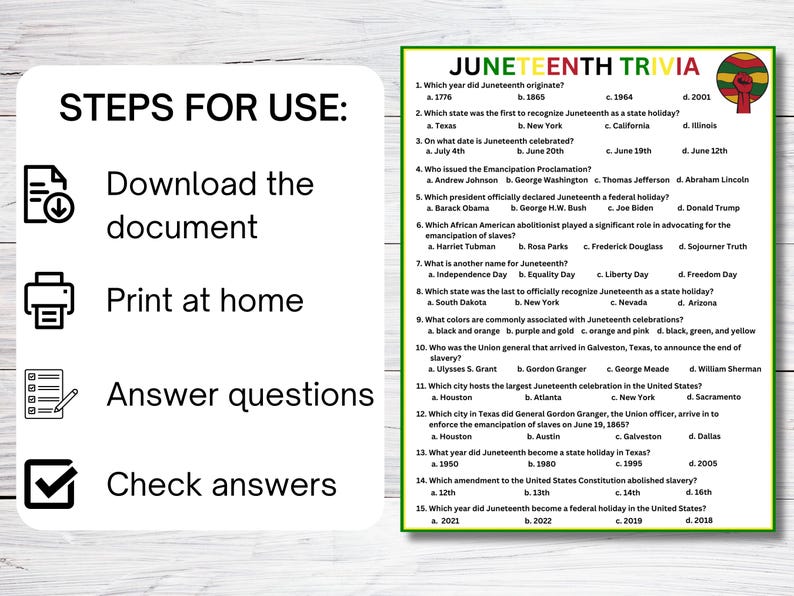 Juneteenth Trivia Game Printable | African American History Quiz ...
