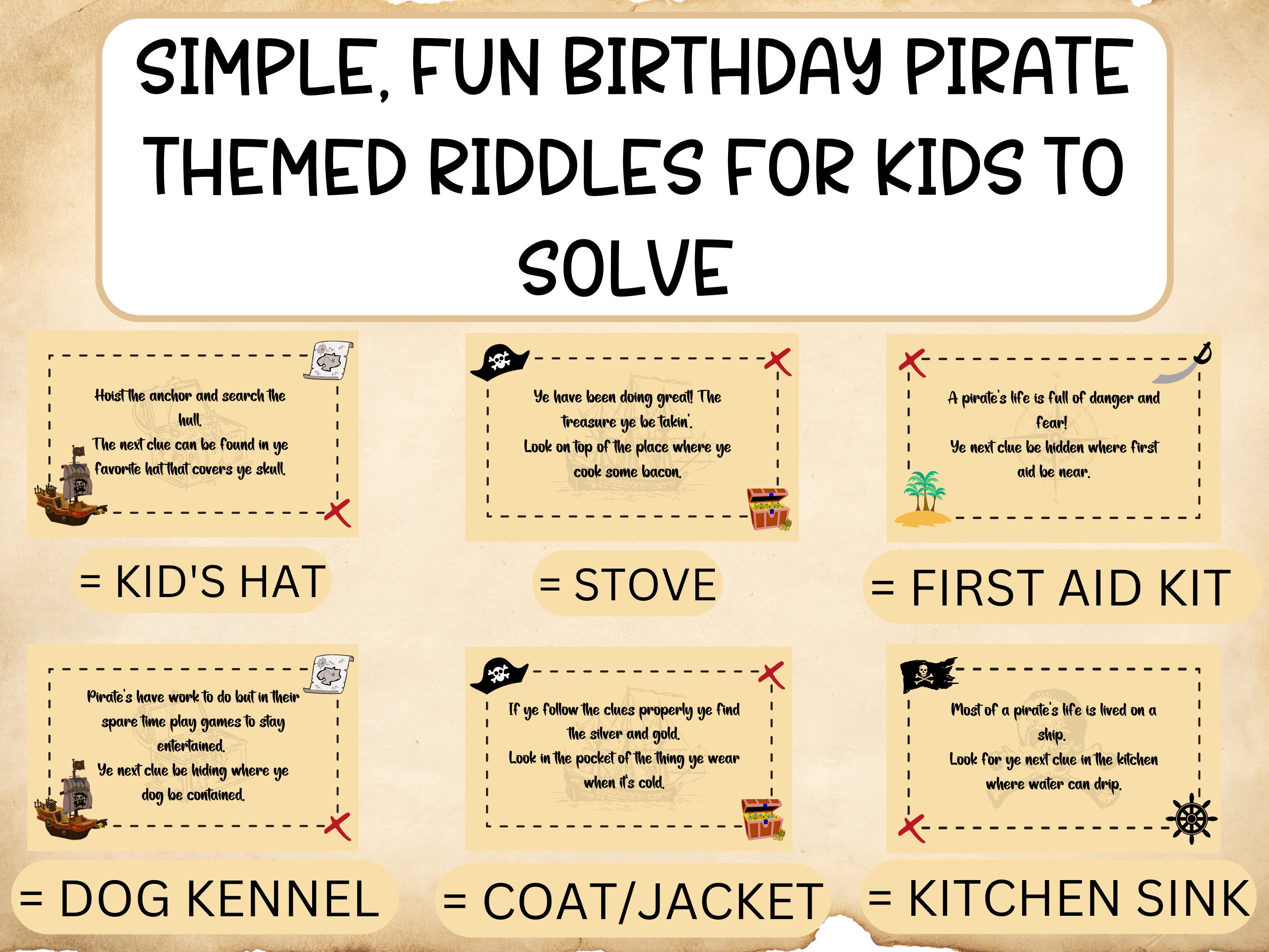 Indoor Birthday Treasure Hunt - Pirate Theme | Birthday Scavenger Hunt ...
