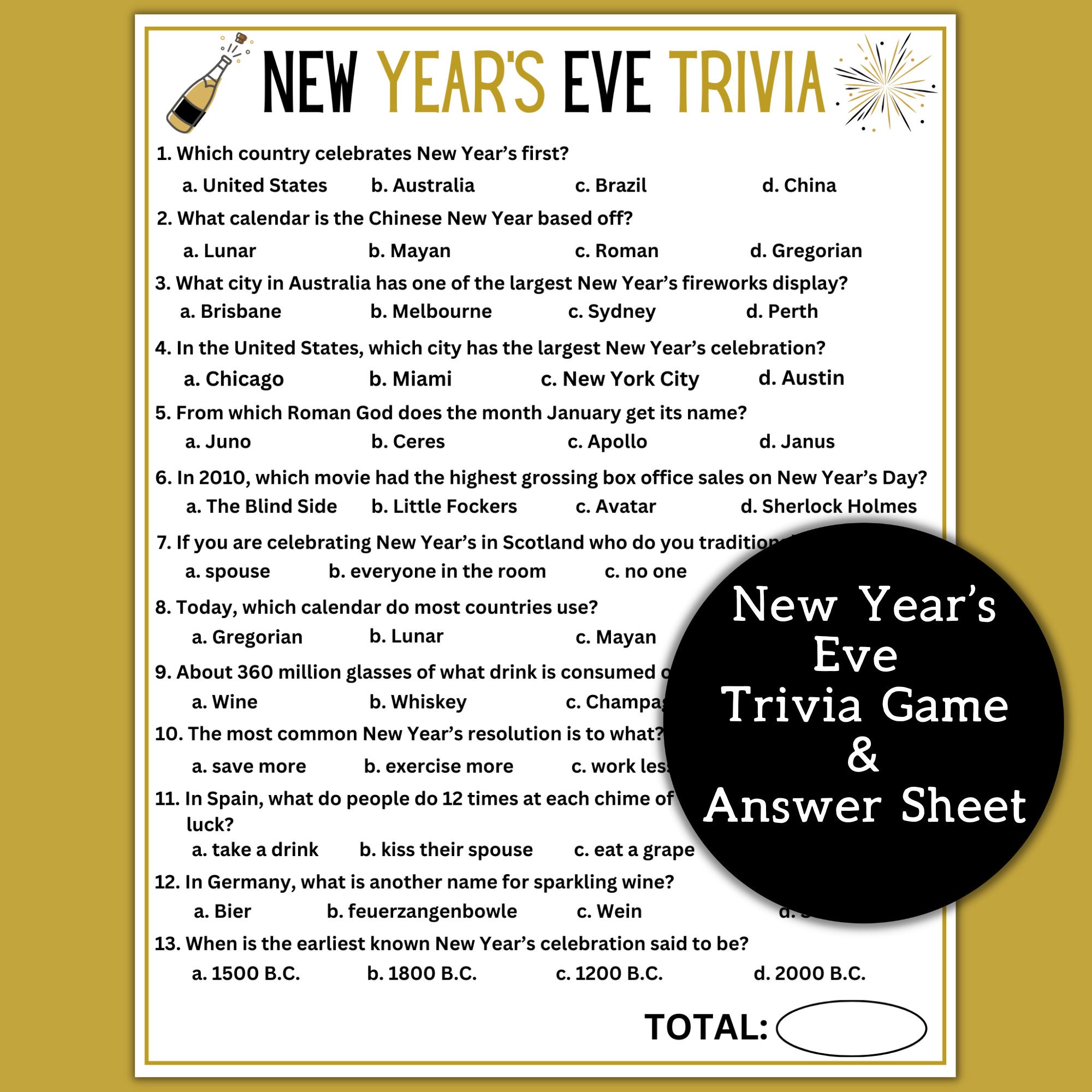 New Years Eve Trivia丨new Years Trivia Game丨new Years Eve Game丨new Years ...