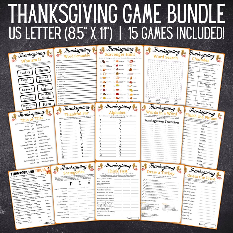 Thanksgiving Game Bundle, Thanksgiving Games Printable, Thanksgiving ...
