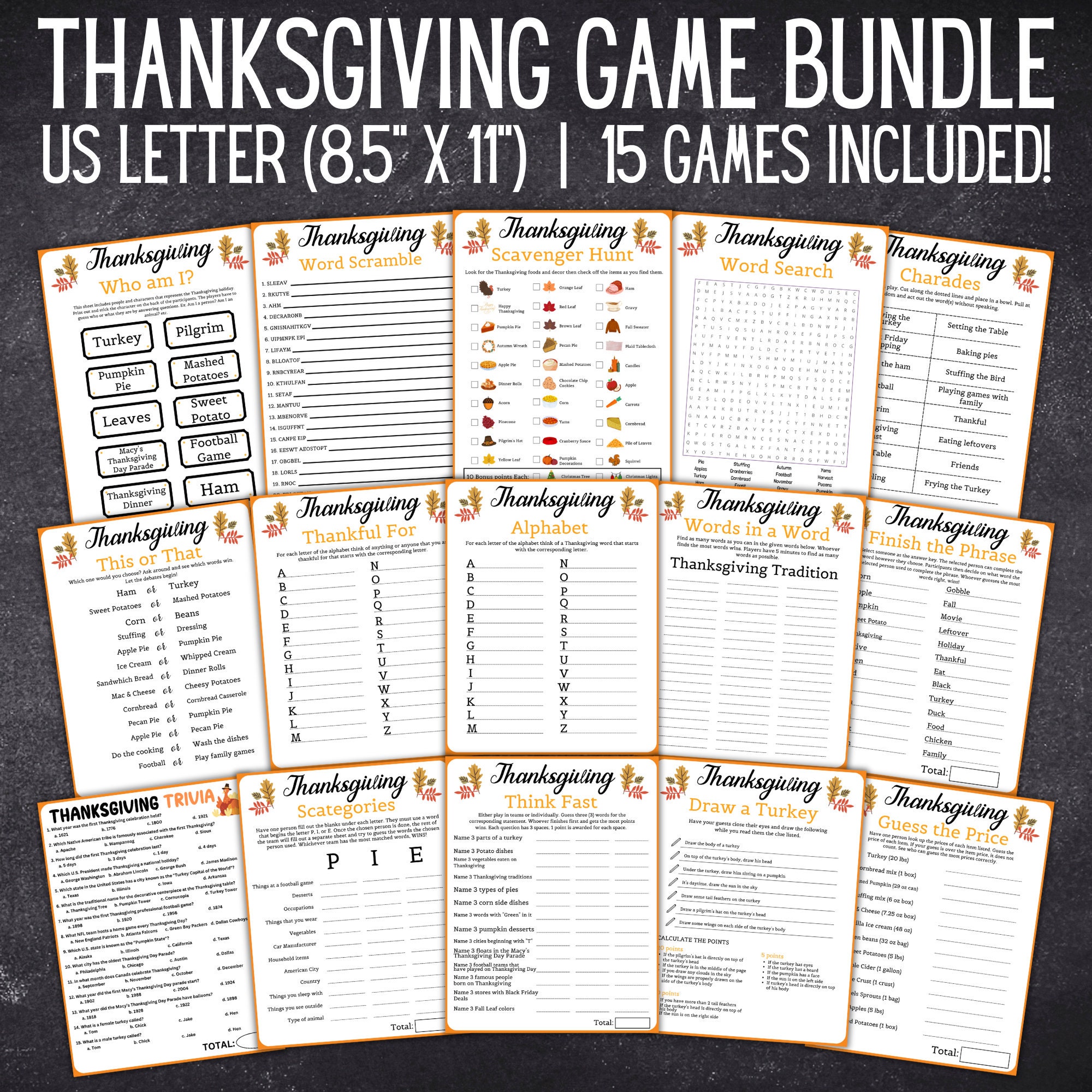 Thanksgiving Game Bundle, Thanksgiving Games Printable, Thanksgiving ...