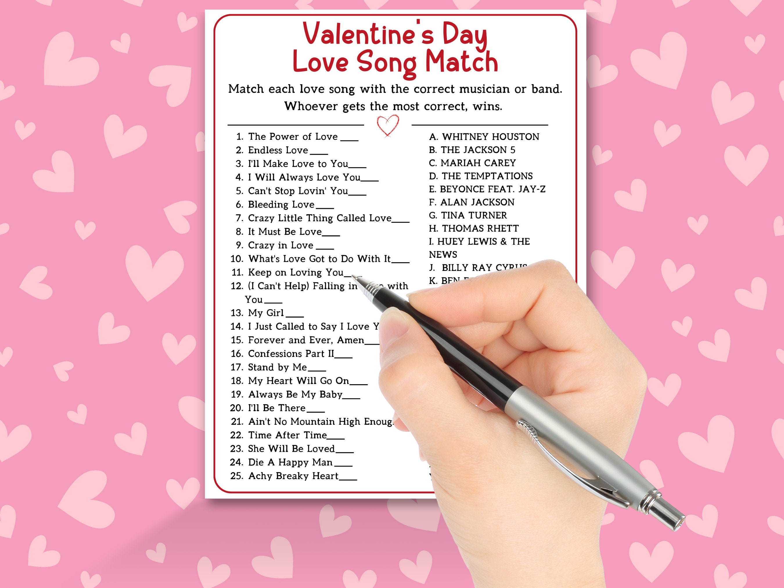 Valentine's Love Song Trivia Game丨love Song Match Game丨valentine's Day ...