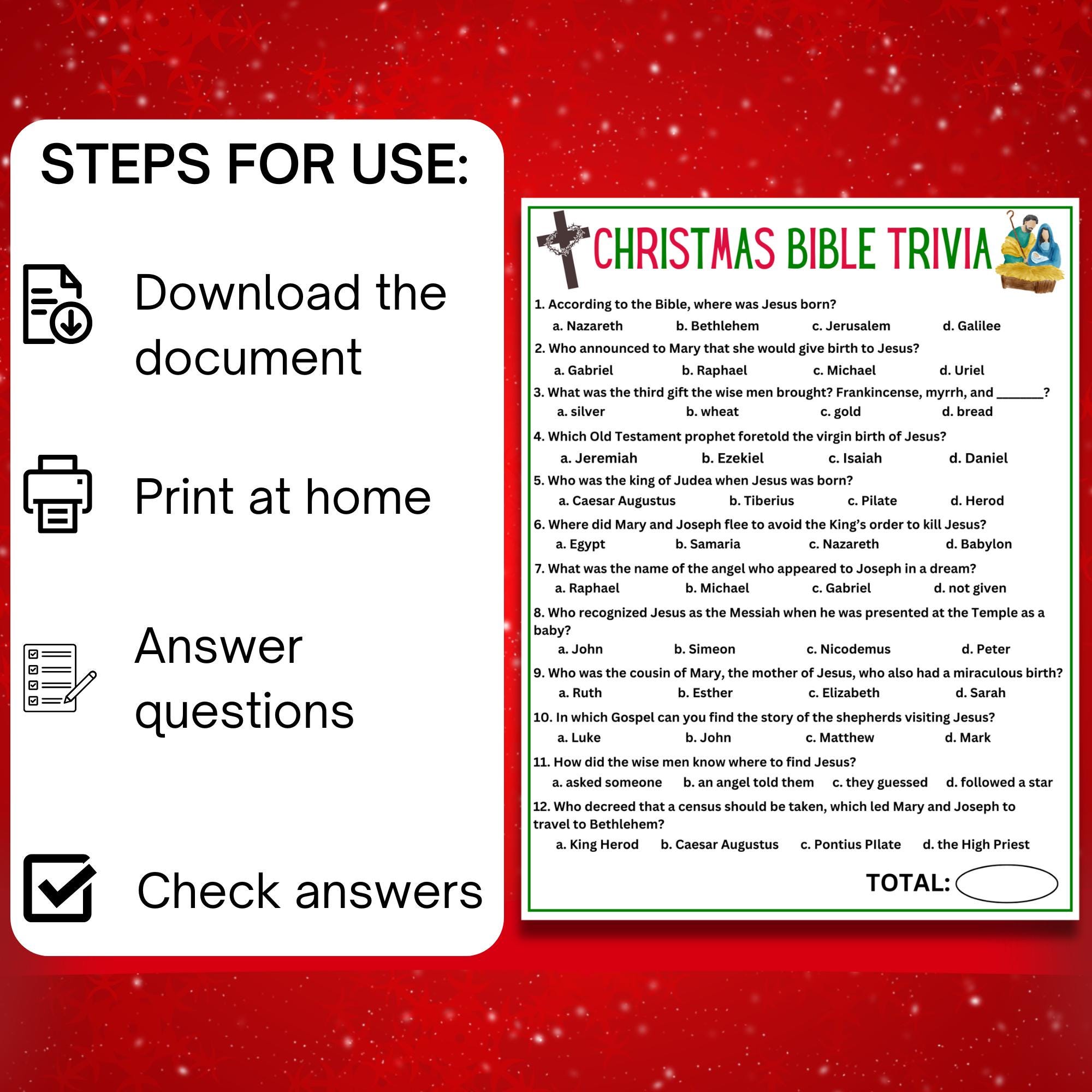 Christmas Bible Trivia Game丨printable Bible Trivia丨printable Christmas ...