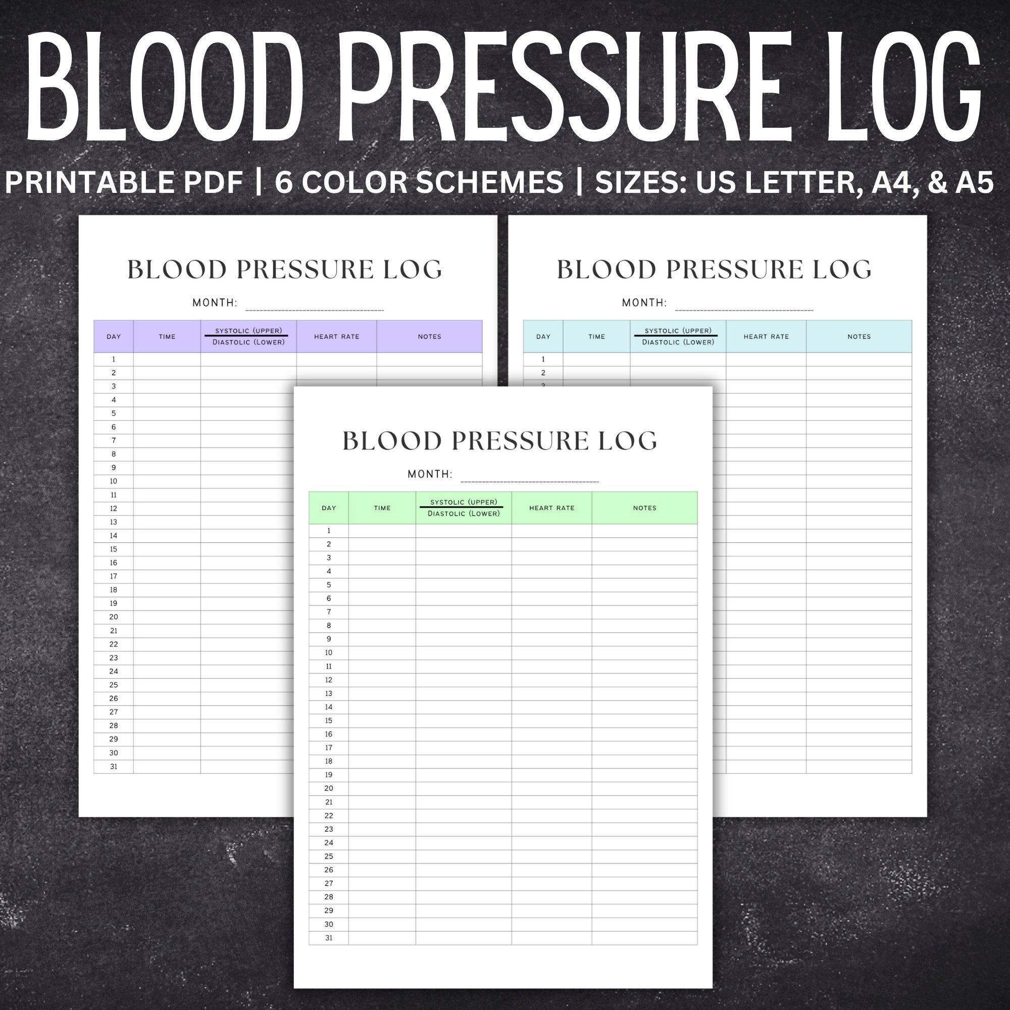 Blood Pressure Log Printable丨blood Pressure Chart丨blood Pressure ...